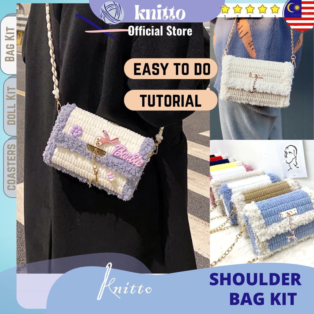 Shoulder Bag Yarn Beginner Kit Canvas DIY Bag Kit Knitting Bag Crochet ...