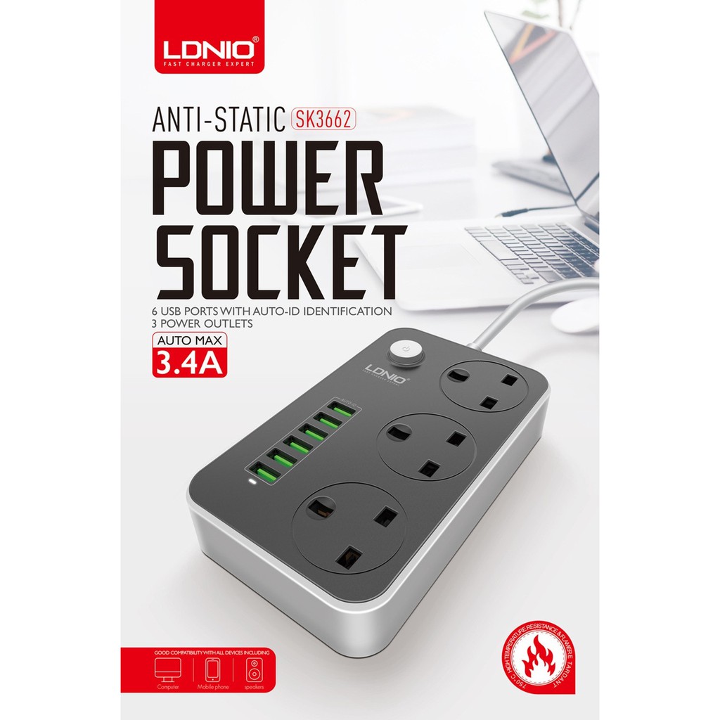 LDNIO SC3604 6 USB 3 Power Socket Desktop USB Fast Charger Extension ...