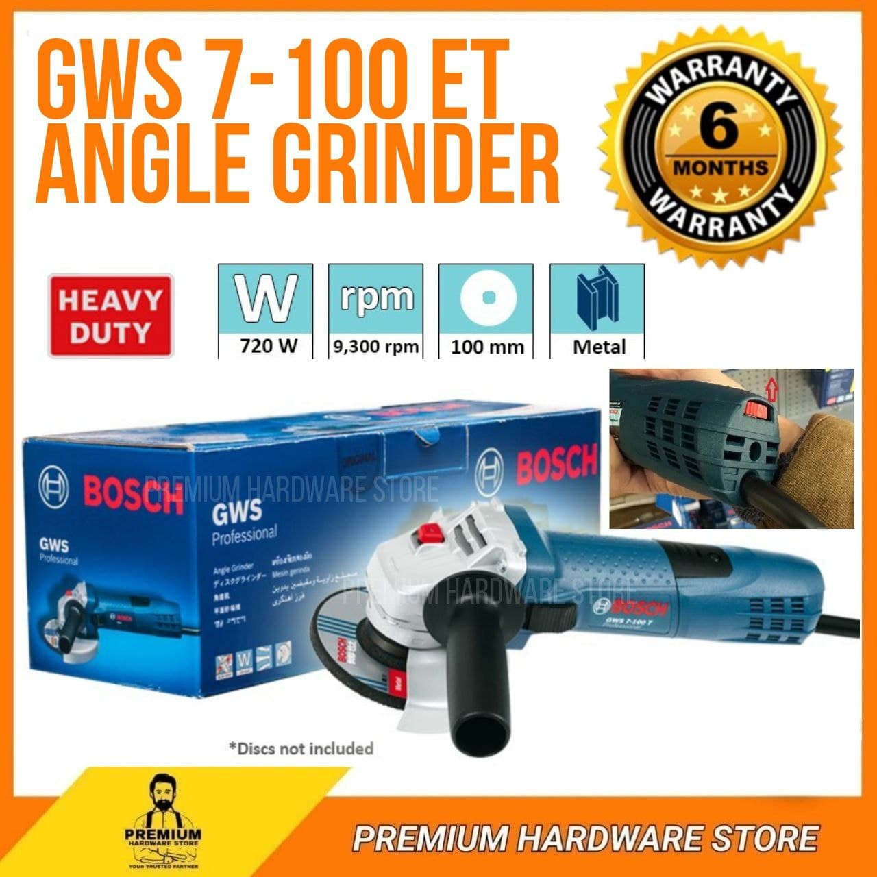 BOSCH GWS 7-100 ET 100MM ANGLE GRINDER WITH VARIABLE SPEED CONTROL ...