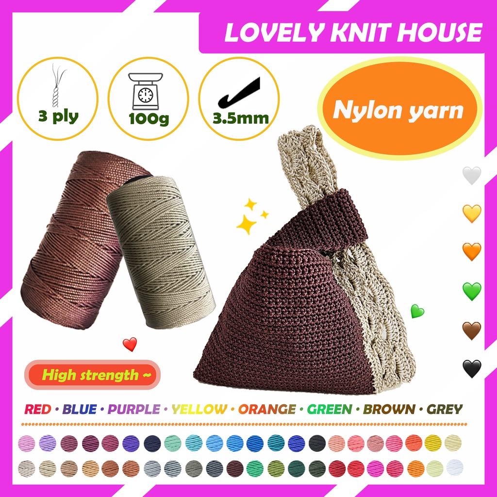 45 Color 3ply 100g+- Nylon Yarn Benang Nilon Nylon Yarn 100g+-/Roll ...