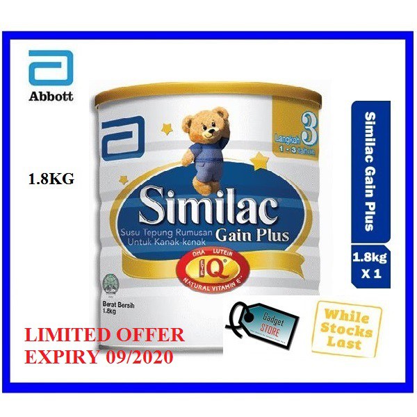 Abbott Similac Gain Plus Step 3 1.8kg x 2 Tins Susu Milk Powder 1-3 ...