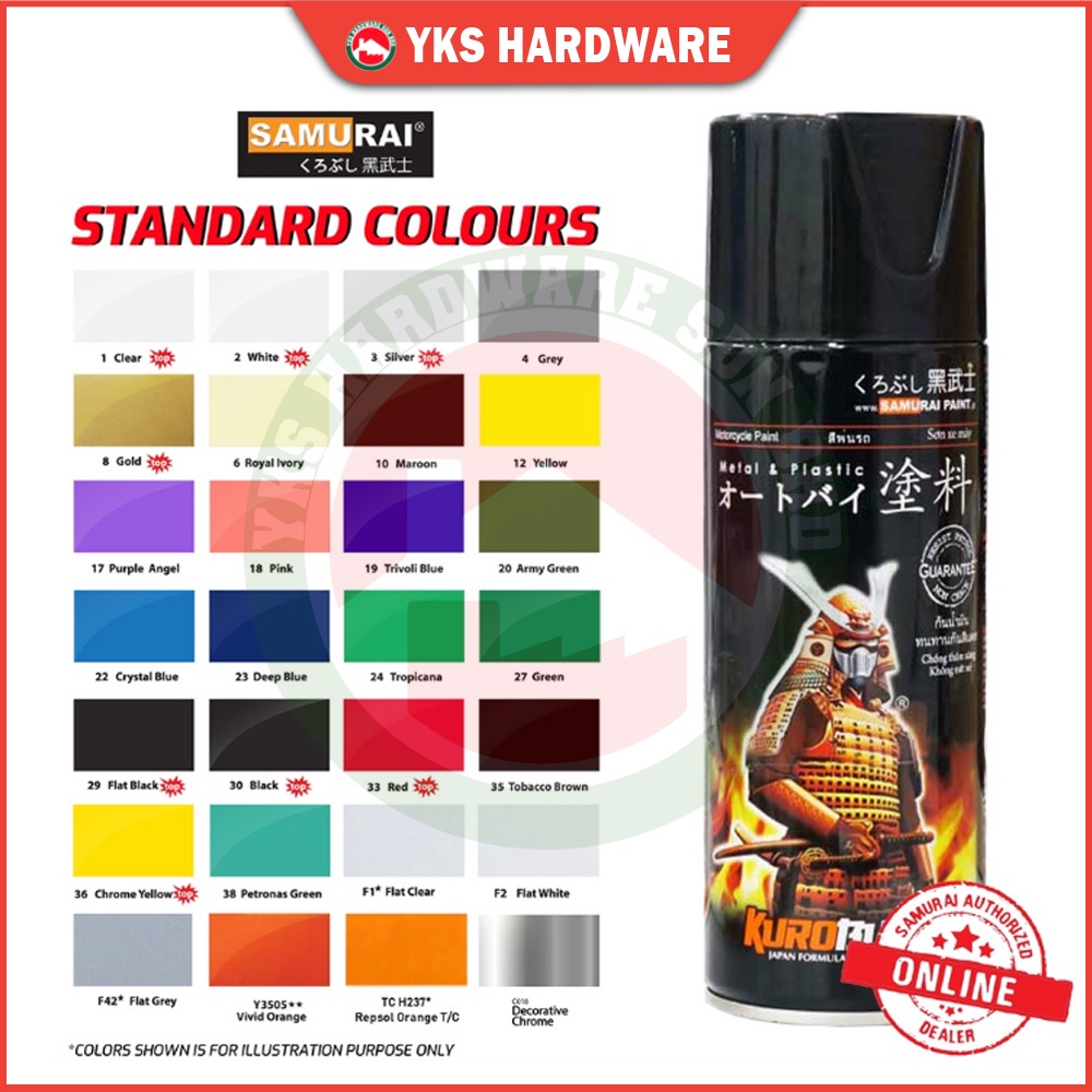 Samurai STANDARD COLOURS (400ML) Spray Paint [READY STOCK] - Spray ...