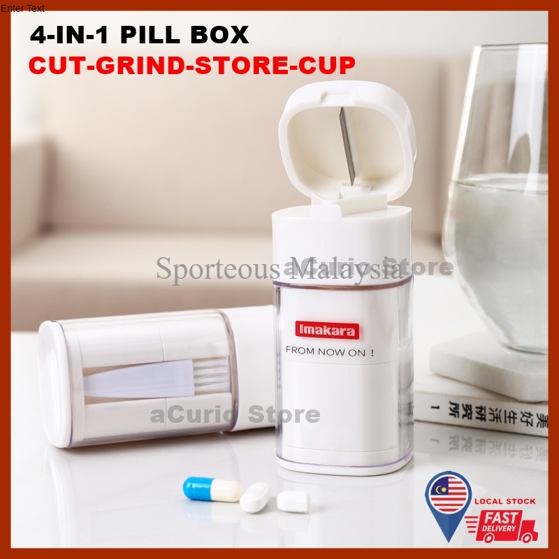 (Ready Stock) 4in1 Portable Pill Box Pill Splitter Tablet Grinder ...
