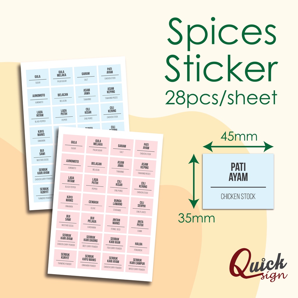 [Quicksign™] Kitchen Sticker | 28 Types of Spices & Ingredient Label ...