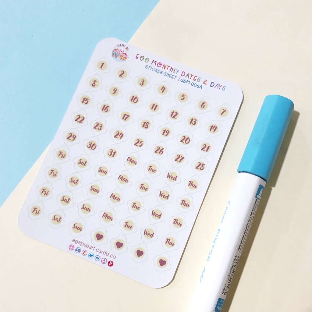EGG MONTHLY DATES & DAYS Sticker Sheet - Mini stickers, Planner ...