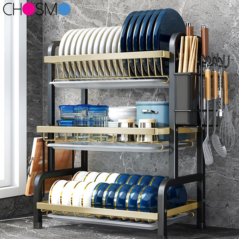 Rak Dapur Stainless Steel Dish Rack Rak Pinggan With Utensil Holder And ...