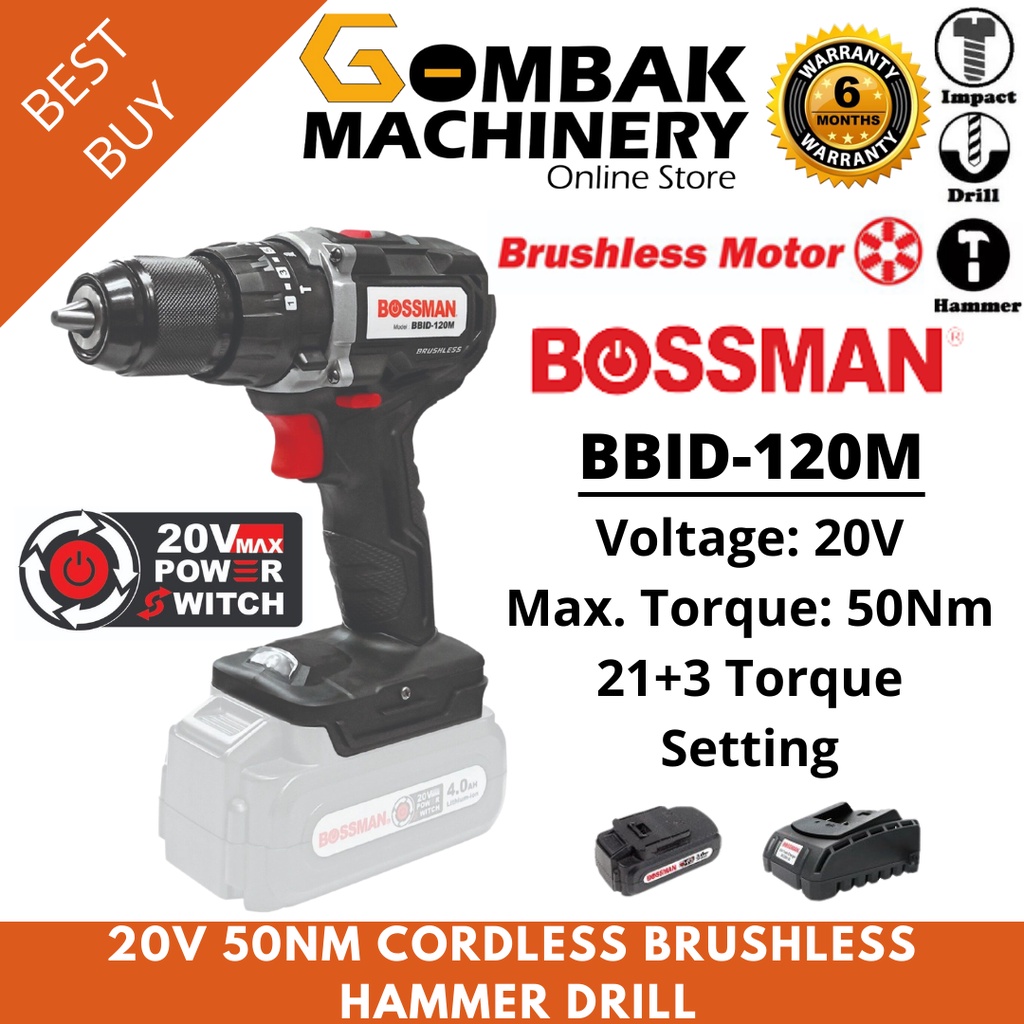 BOSSMAN BBID-120M 20V 13mm Cordless Brushless Hammer Drill -6 Months ...