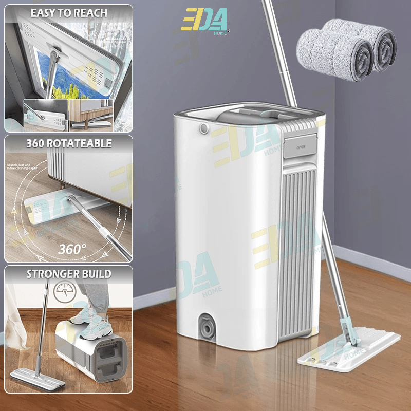 2in1Luxury Slim Mop Self-Wash and Squeeze Dry Flat Mop with Bucket ...