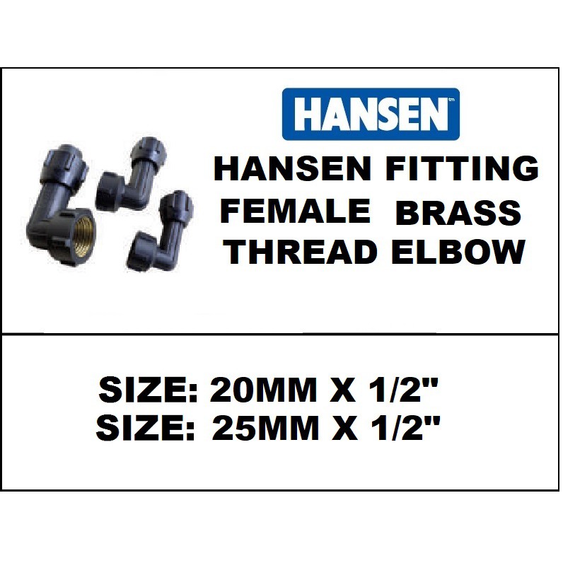 HANSEN G 1/2' FEMALE BRASS THREADED ENDS ELBOW BEND / POLY HDPE PP ...