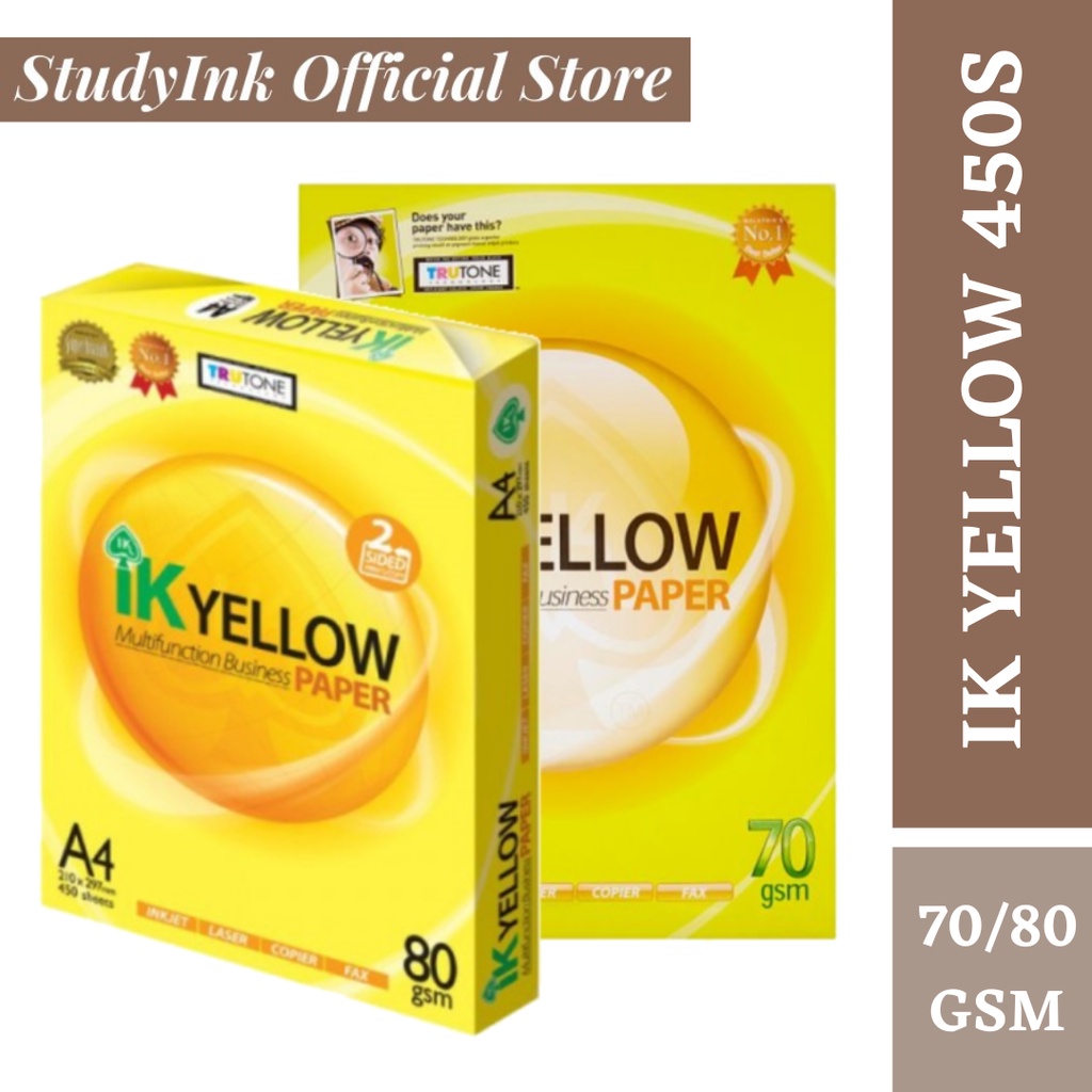 IK YELLOW COPIER PAPER WHITE COLOUR A4 SIZE 70GSM/ 80GSM 450 SHEET ...