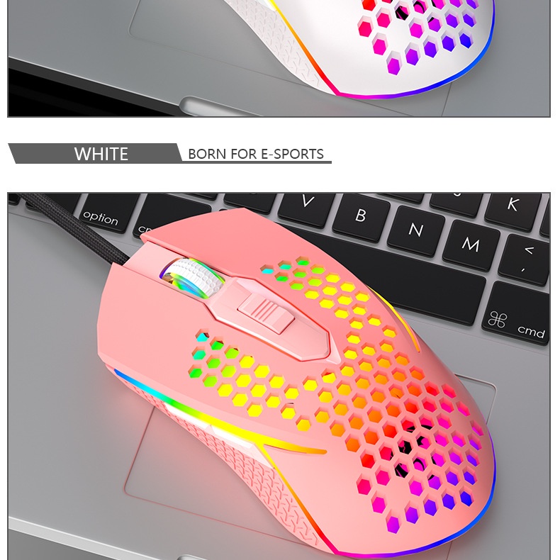 LEAVEN Light Weight RGB Gaming Mouse S50 Honeycomb Hole Design 7200 DPI ...