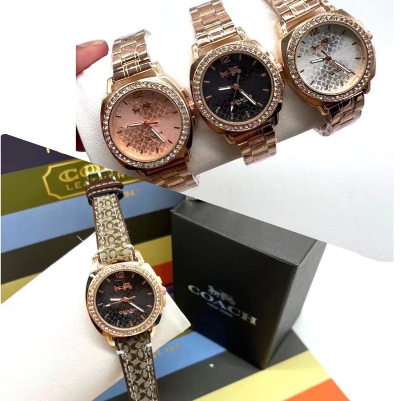 Coach women leather/Rosegold steel watch Full set with box & Paper bag ...