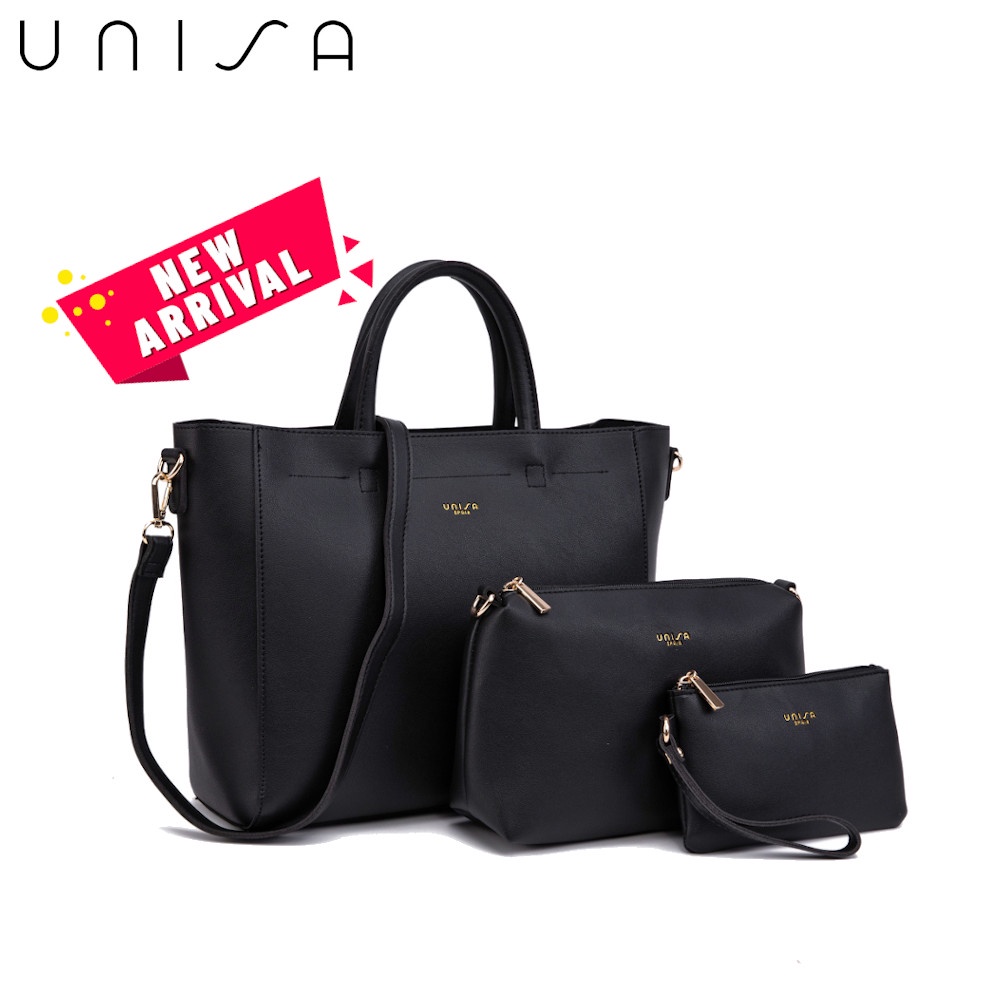 UNISA Faux Leather Top Handle Bag Set Of 3 (Black/Blue/Grey/Khaki ...