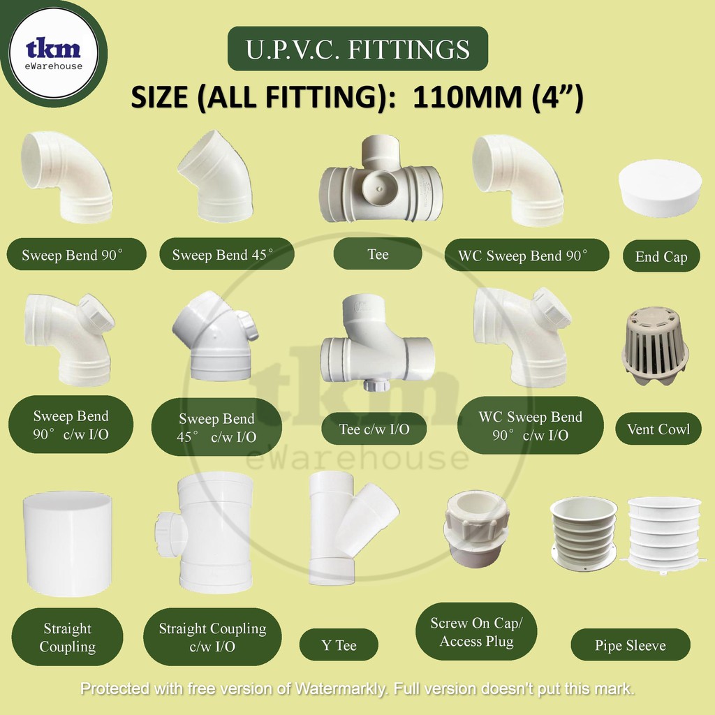 [DN110MM] UPVC WHITE ELBOW WC SWEEP BEND 45 90 Y TEE STRAIGHT COUPLING PIPE SLEEVE VENT COWL ...