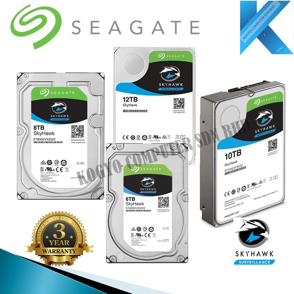 Seagate SKYHAWK 1TB / 2TB / 4TB / 6TB / 8TB / 10TB / 12TB Surveillance ...