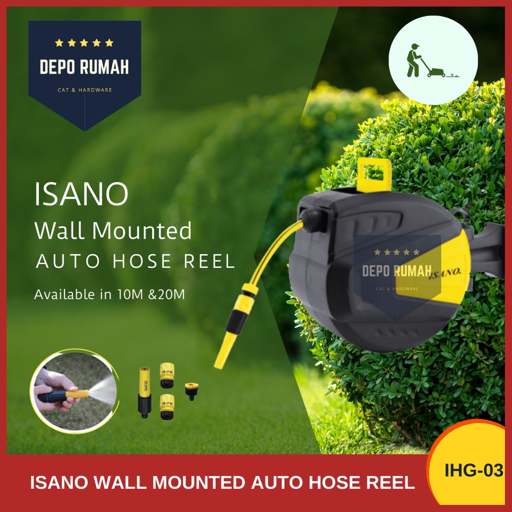 ISANO 10M & 20M Wall Mounted Automatic Reel Retractable Water Hose Reel ...
