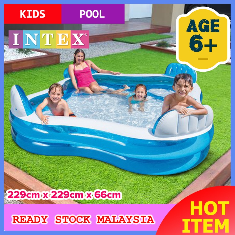 INTEX 56475 Family Inflatable Pool 4 Built-In Inflatable Seat & 2 Drink ...