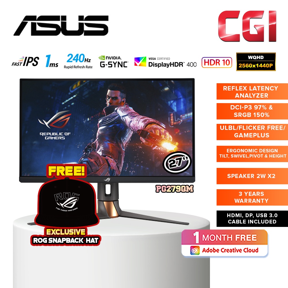 Asus ROG Swift PG279QM 27" QHD 240HZ IPS 1MS DisplayHDR 400 NVIDIA G ...