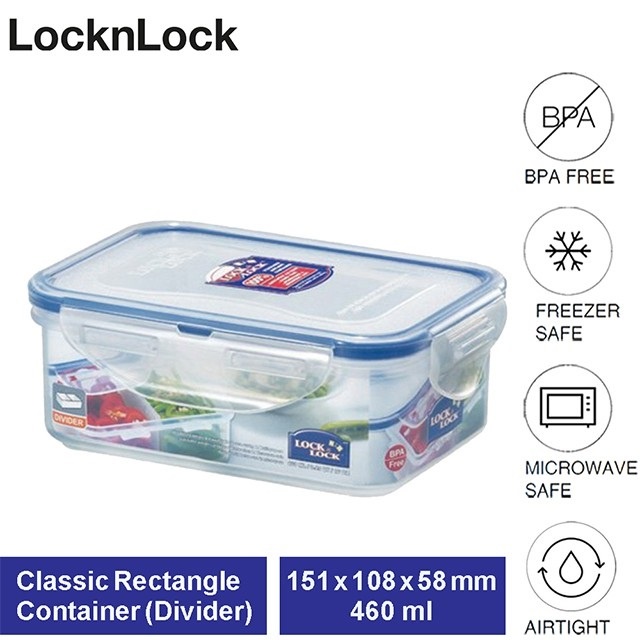 LocknLock Classic Rectangular Short Container with Divider 460ml (HPL814C) | Shopee Malaysia