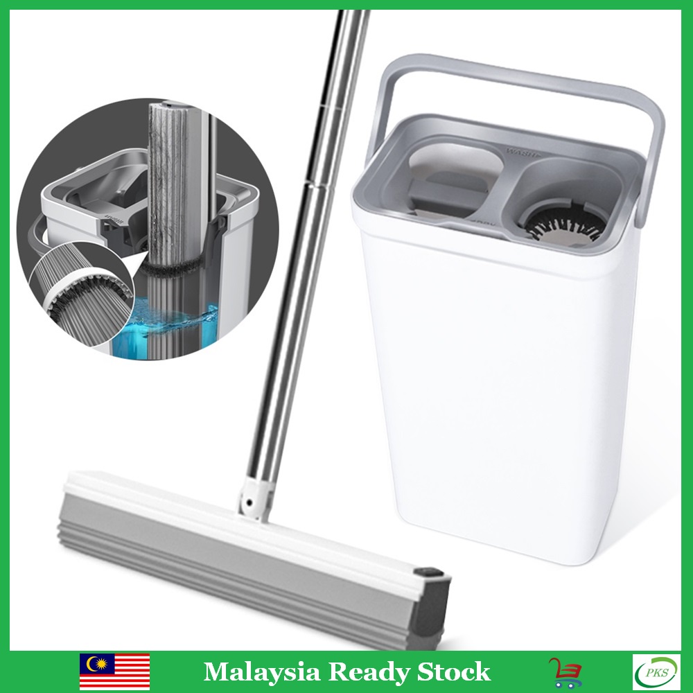 Squeeze Mop With Bucket PVA Hand-Free Sponge Mop Set Toilet & Bathroom ...