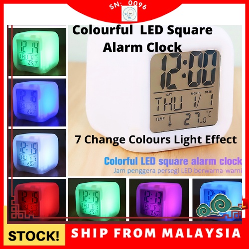 [ready stock] Mini Square LED Digital Clock Alarm Clock 7 Change ...