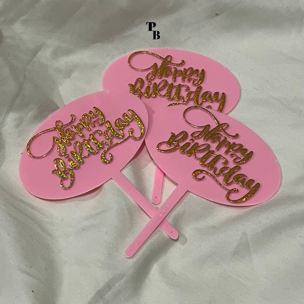 Cake Topper / Cake Topper / Round Happy Birthday Acrylic Oval-Pink ...
