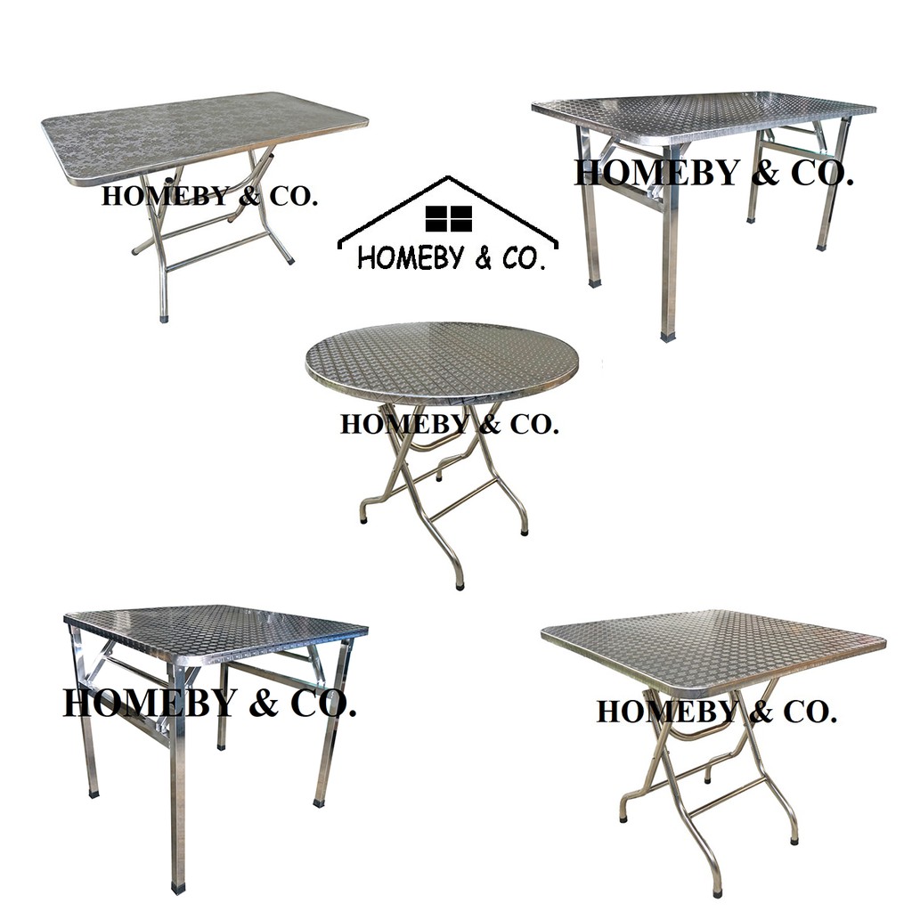 HOMEBY [Square / Round] Stainless Steel Foldable Table / Meja Lipat ...