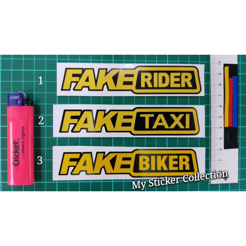 FAKE RIDER/FAKE TAXI/FAKE BIKER Sticker Cutting Overlapping Reflective ...