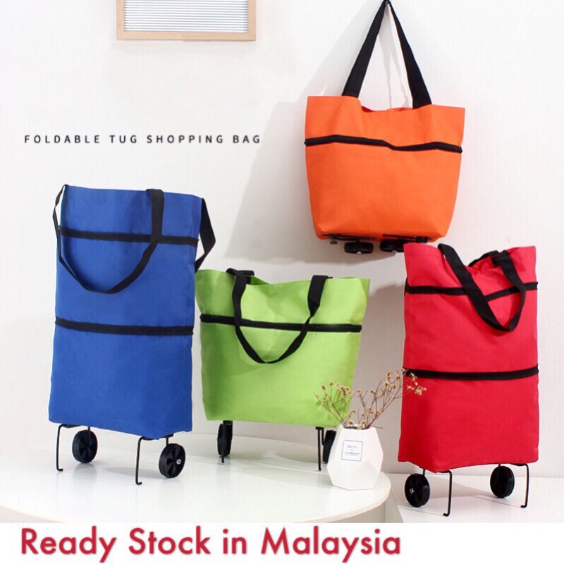 (Ready Stock) Troli Beg Beroda Foldable Shopping Grocery Trolley Nylon ...