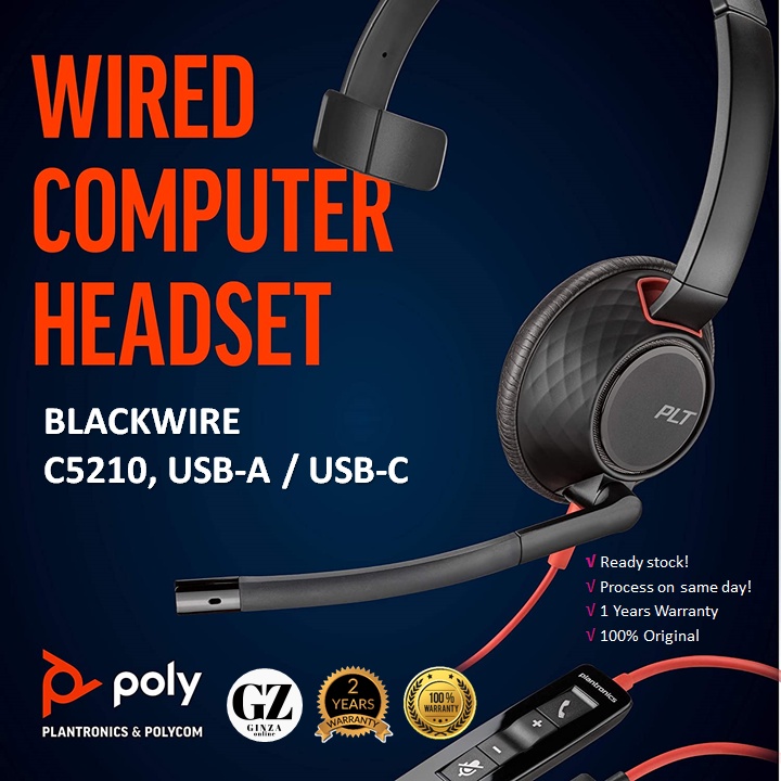 Plantronics Blackwire C5210-A USB type-A Corded Binaural Headset ...