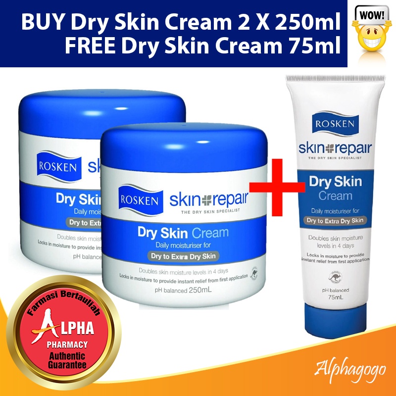 Rosken DRY Skin Repair Cream 250ml (Twin Pack) FREE 1 Sensitive Skin ...