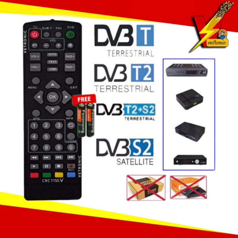 Remote DVB-T2 DVBT2 /S2/K3/K2 Remote Control for decoder digital receiver tunner CRC1155 ...