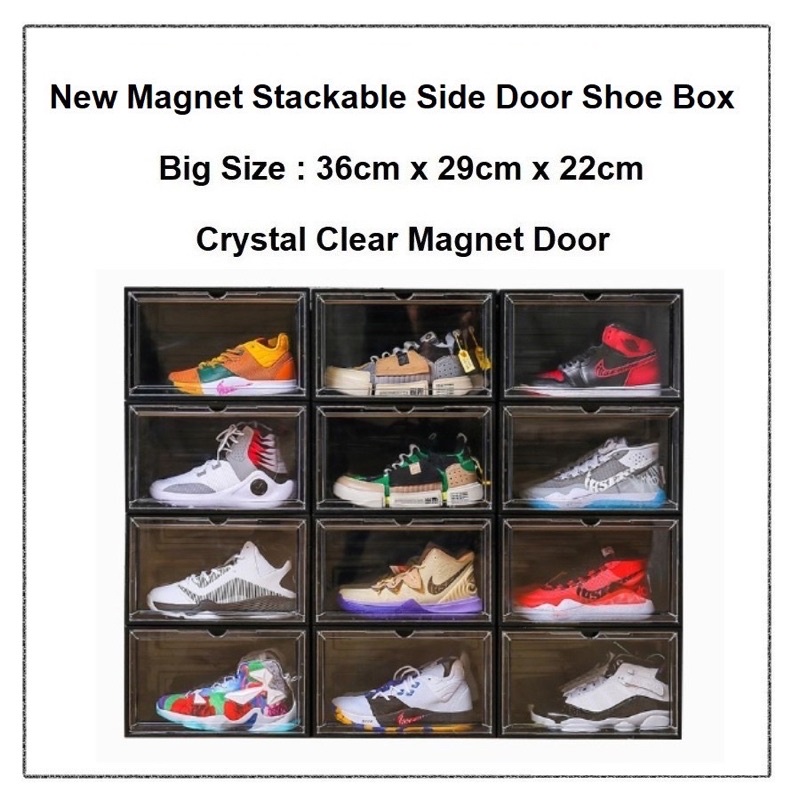 [Ready Stock] New Version Stackable Hard Case Side Open Magnet Shoe Box ...