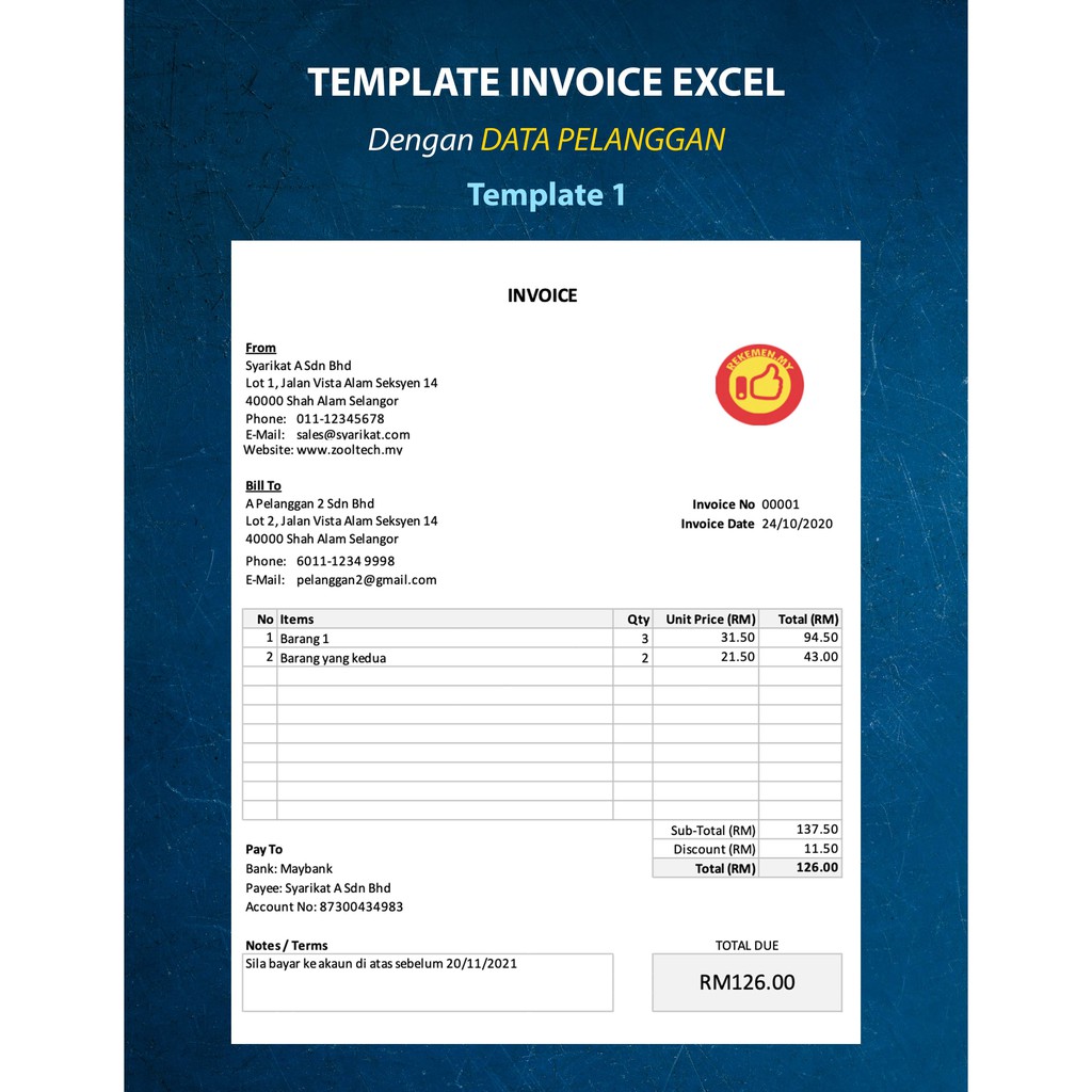 Template Invoice Excel Dengan Data Pelanggan | Shopee Malaysia