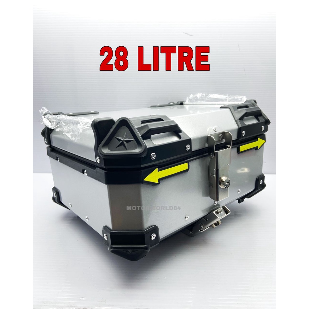 TOP BOX ALUMINIUM ALLOY 28L 35L MOTOR BLACK SILVER ALUMINIUM BOX WITH BRACKET SILVER / BLACK BOX ...