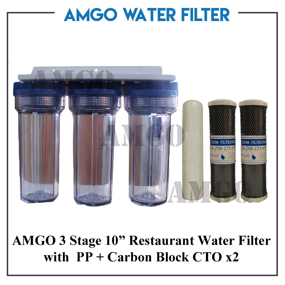 AMGO 3 Stage 10" Restaurant Water Filter (With PP And 2 unit Carbon ...