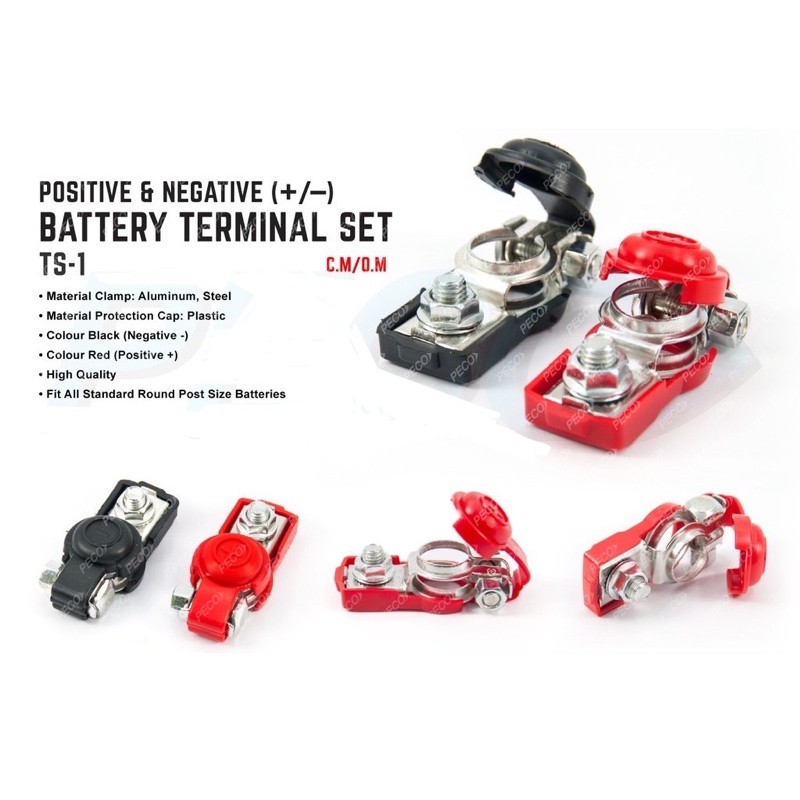 1 PAIR UNIVERSAL BATTERY TERMINAL SET (+/-) (BIG HEAD/KEPALA BESAR ...