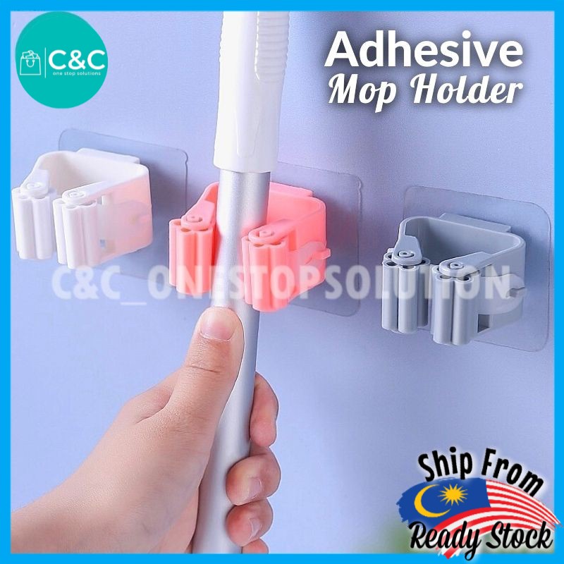 C&C Mop Holder Bathroom Toilet Broom Hanger Seamless Adhesive Wall ...