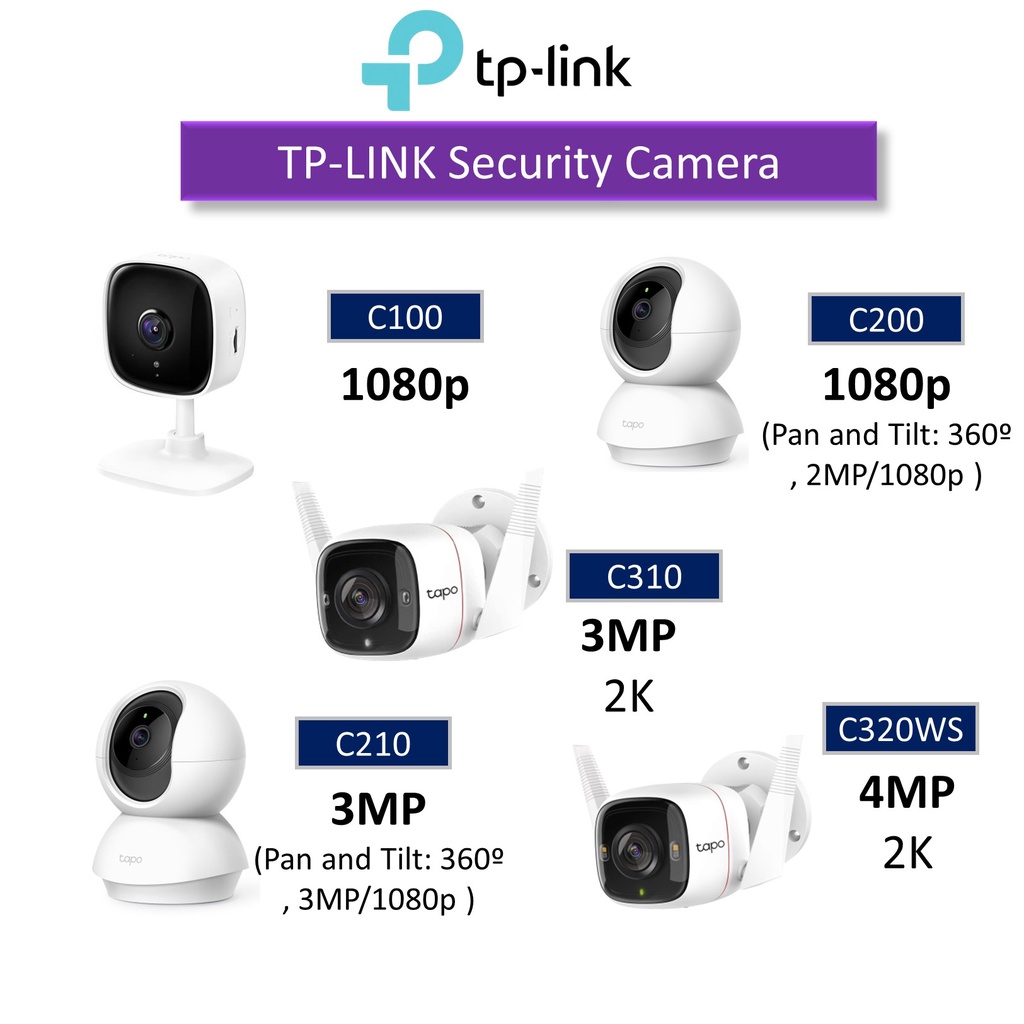 TP-Link Tapo C100/C200/C210/C310/C320WS 1080P Full HD 2K Pan/Tilt ...