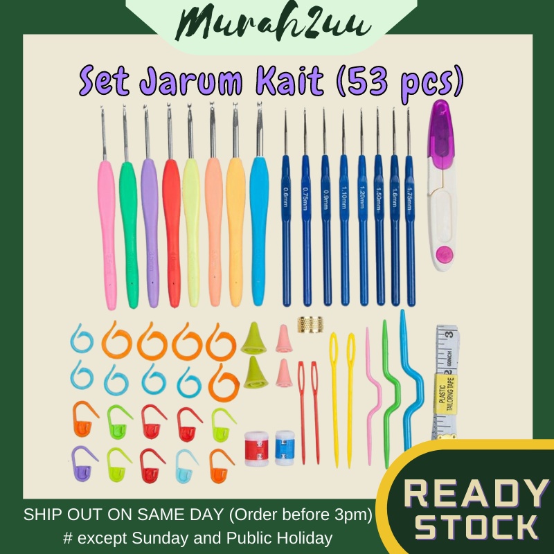 Crochet Hook- Jarum Kait- Set Jarum Kait (53 pcs) | Shopee Malaysia