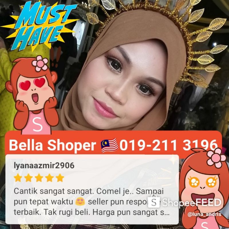 LINTANG DAUN SANGGUL CEKAK CROWN TRADISIONAL MELAYU GOLD SILVER KEBAYA ...