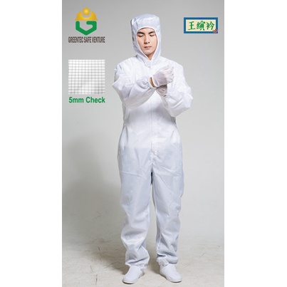 Cleanroom ESD antistatic Jumpsuit coverall with hood attached 5mm check ...