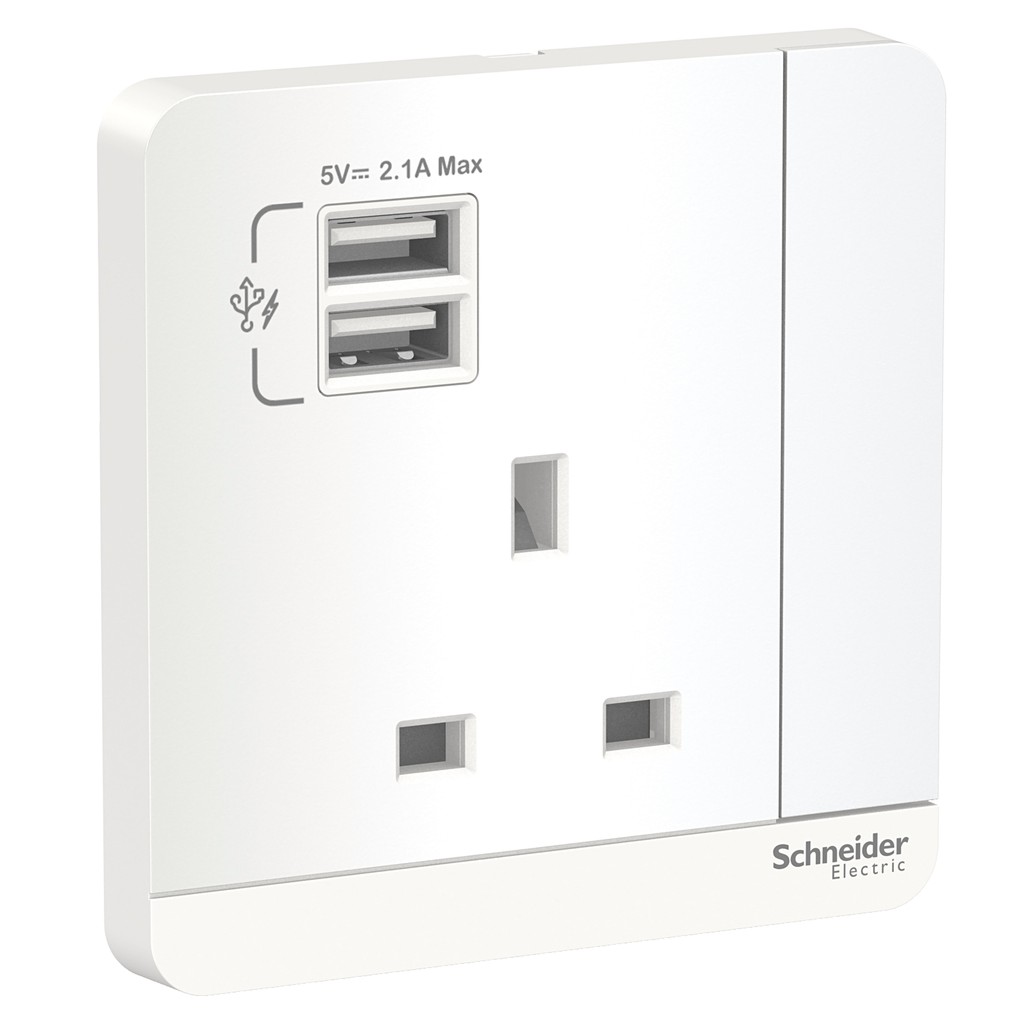 Schneider Electric AvatarOn - 13A 1 Gang Switched Socket With 2USB ...