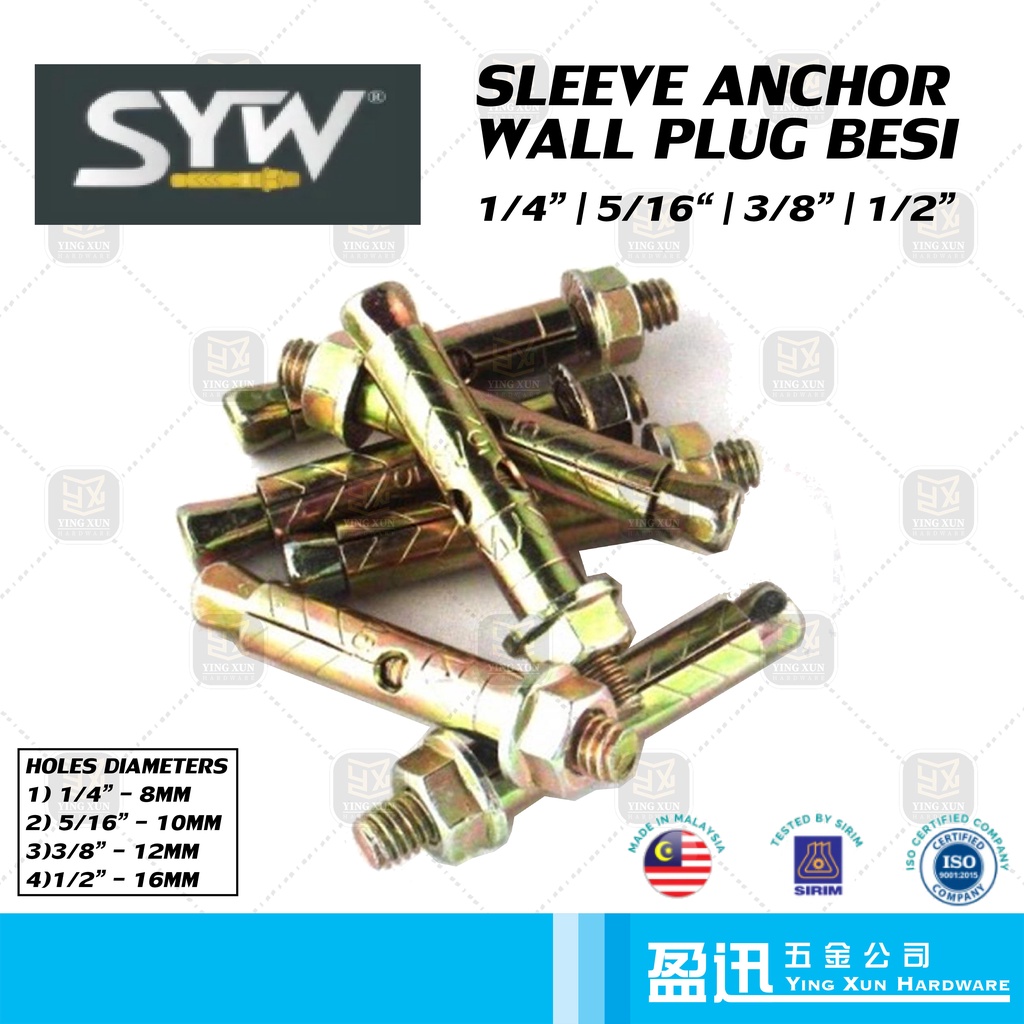 Sleeve PJ Anchor Expansion Bolt Iron Wall Plug Wall Plug Besi SYW 1/4 ...