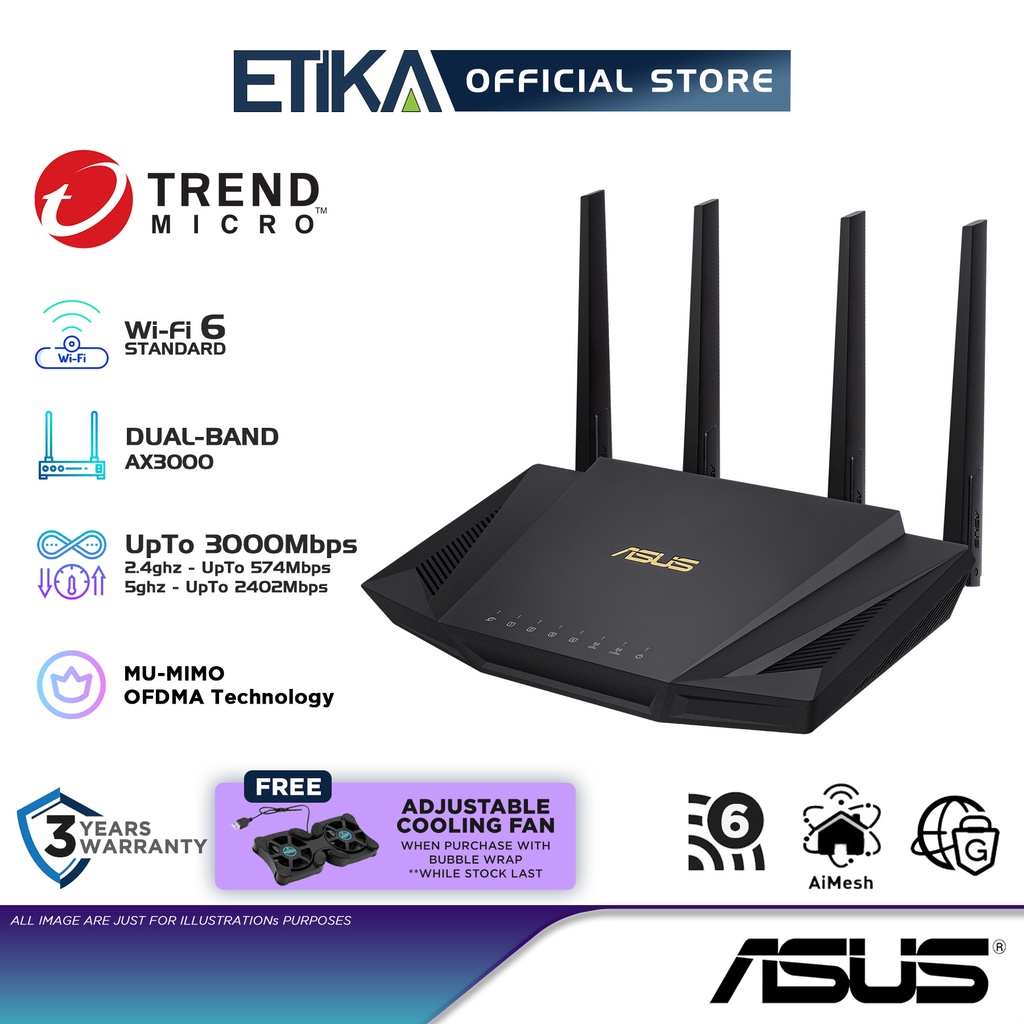 Asus RT-AX3000 | AX3000 Dual Band WiFi 6 Router MU-MIMO and OFDMA RT ...