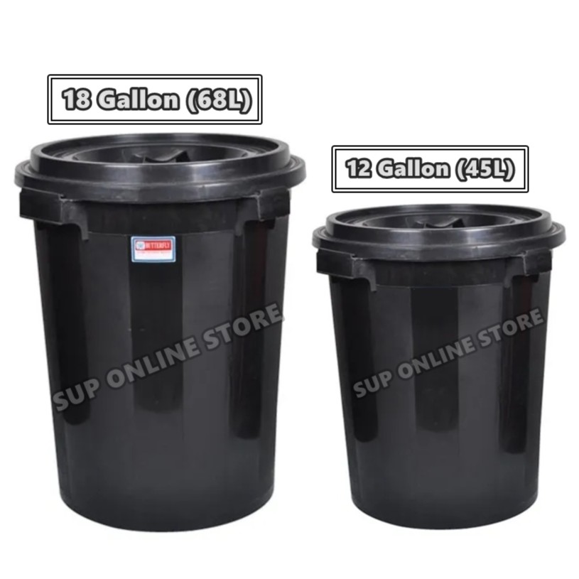 Black Garbage Bin with Cover / Pail with Cover / Dustbin / Tong Sampah | Shopee Malaysia