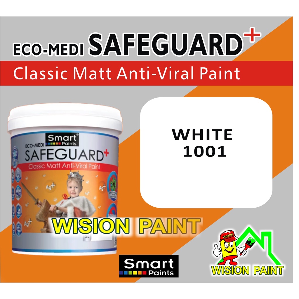 15L ( White 1001 ) Smart Paint ECO-MEDI SAFEGUARD+ / Classic Matt Anti-Viral Paint | Shopee Malaysia