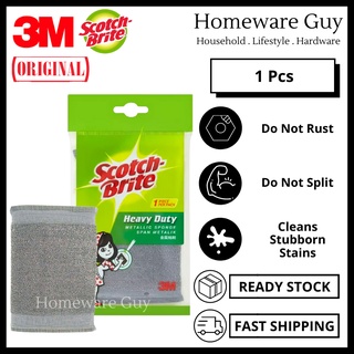 (3M Scotch Brite) Heavy Duty Stainless Steel Metallic Sponge Double ...