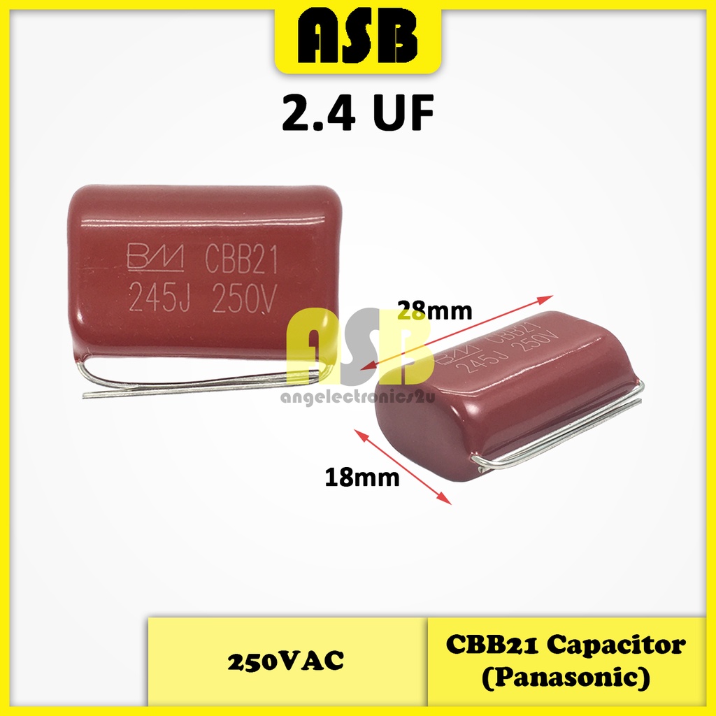 (1pc) CBB21 / CBB22 Capacitor / Condenser ( Panasonic ) ( 250VAC / 500VAC ) ( 1.8uF / 2.4uF / 2 ...
