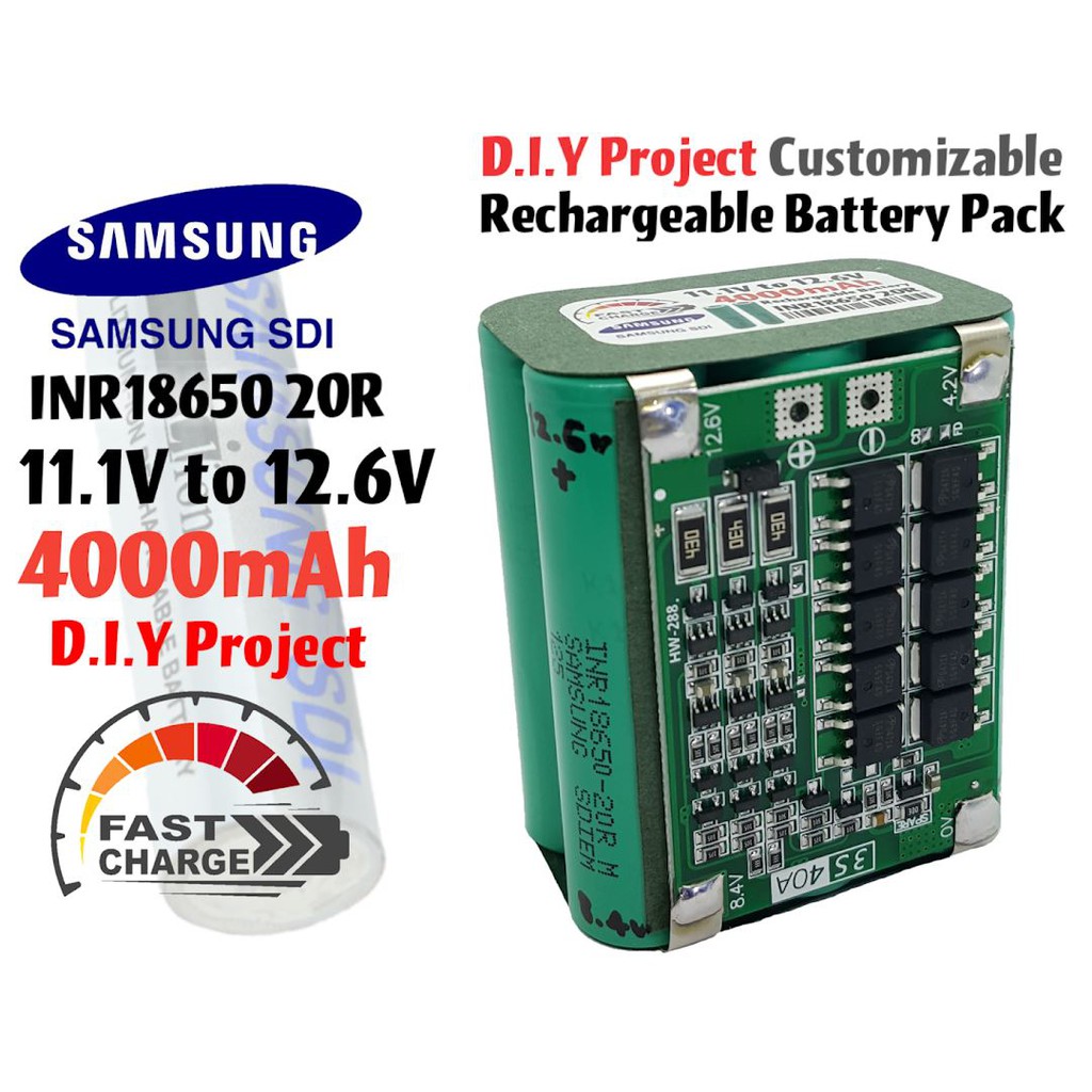 Samsung 18650 11.1v 12.6v 4000mAh 4.0Ah Battery Pack Custom DIY ...